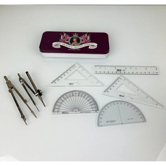 Helix | Office | 977 Queen Elizabeths Silver Jubilee Math Set Tin ...